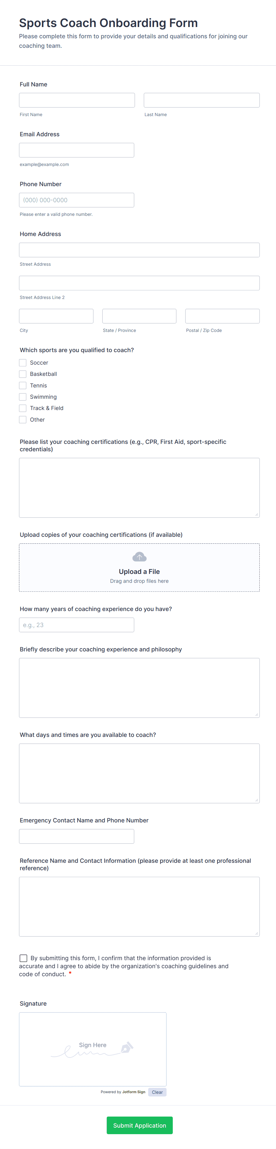 Sports Coach Onboarding Form Form Template | Jotform