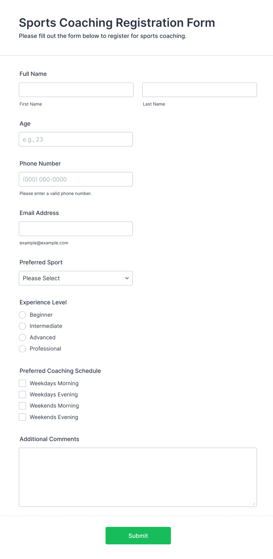 Sports Coaching Registration Form Template | Jotform