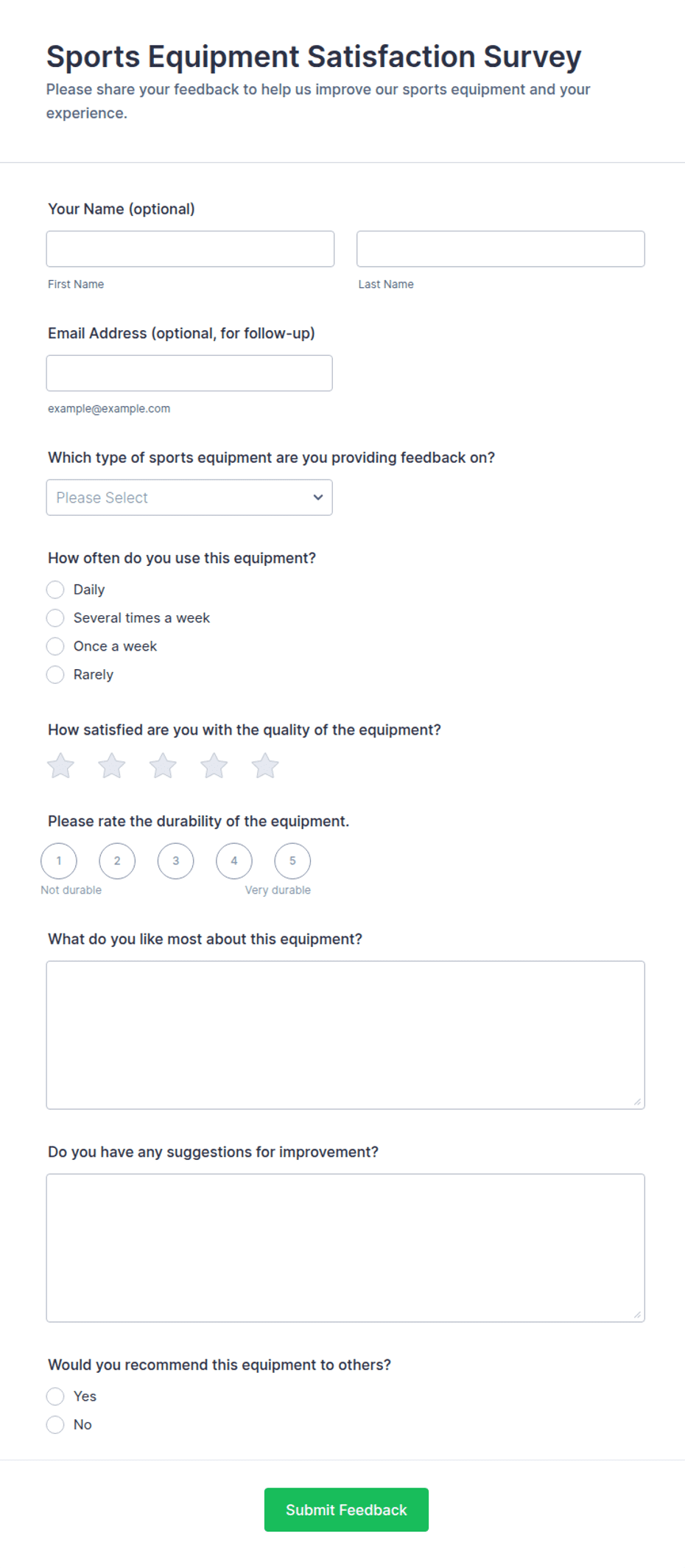 Sports Equipment Satisfaction Survey Form Template | Jotform