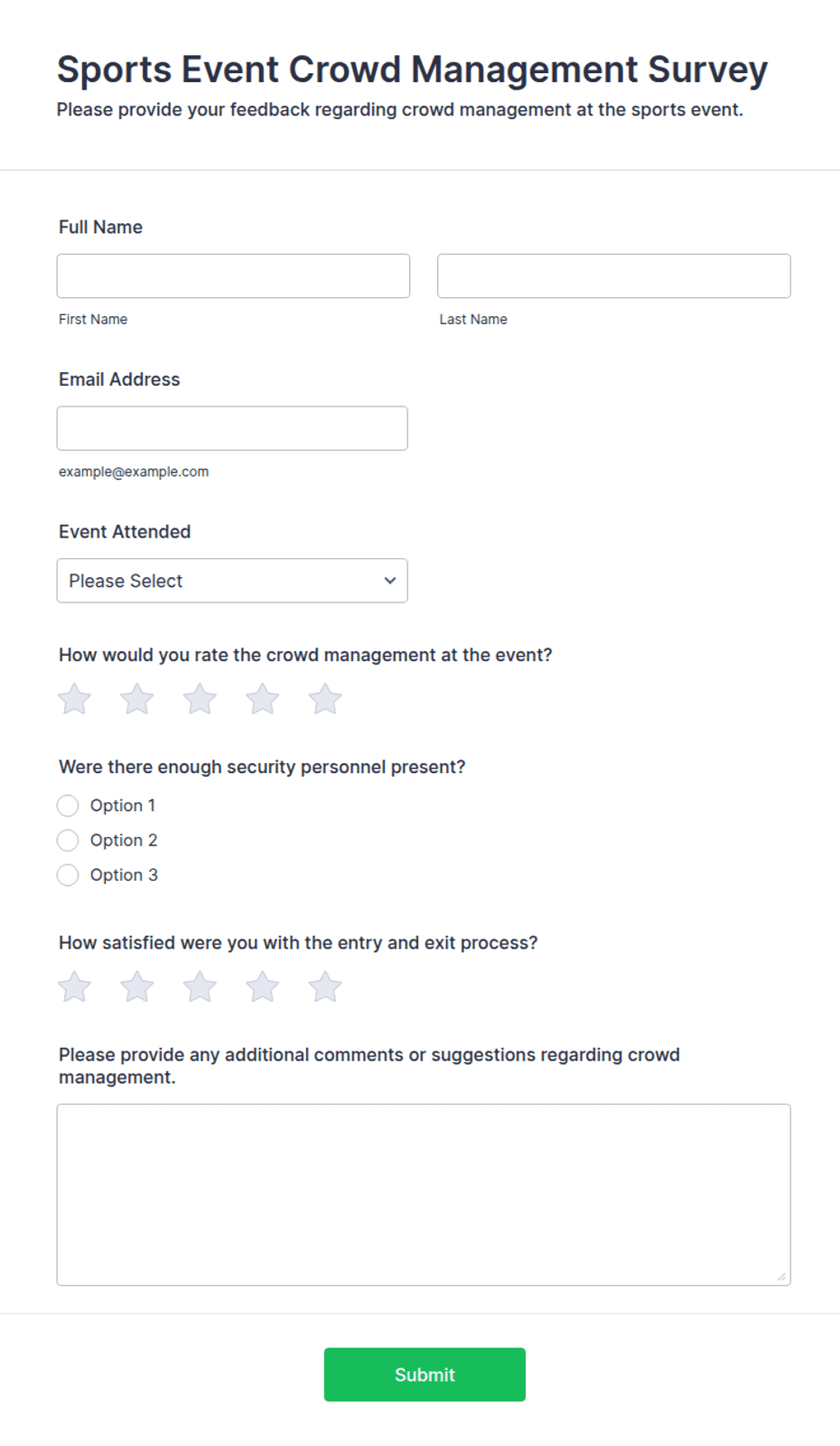 Sports Event Crowd Management Survey Form Template | Jotform