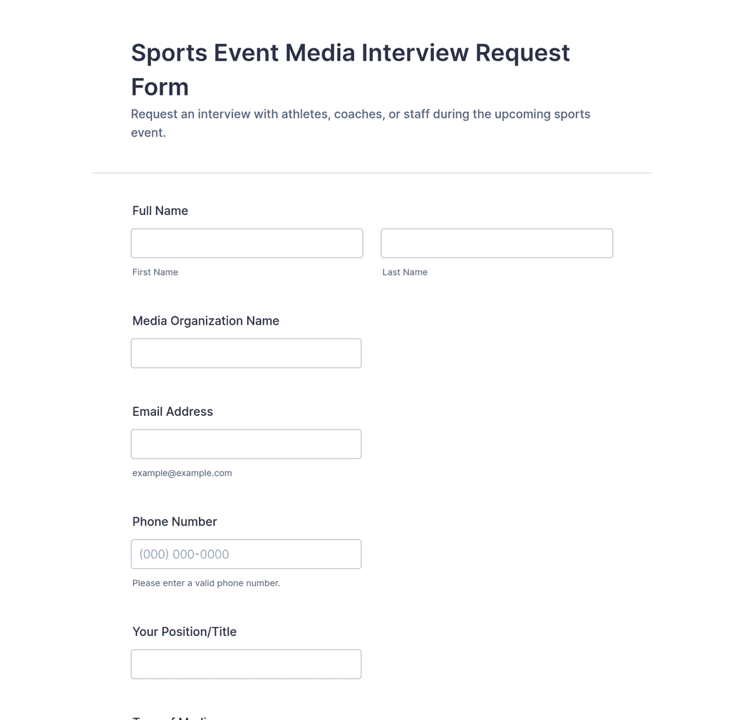 Sports Event Media Interview Request Form Template | Jotform