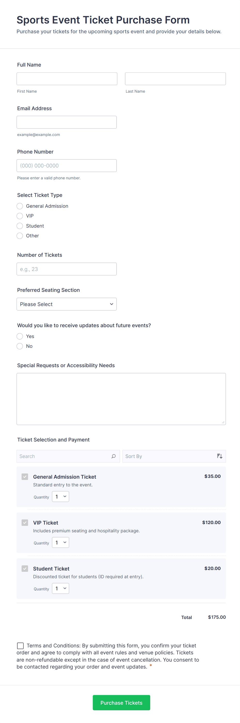 Sports Event Ticket Purchase Form Template | Jotform
