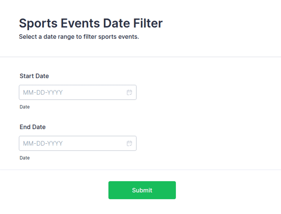 Sports Events Date Filter Form Template | Jotform