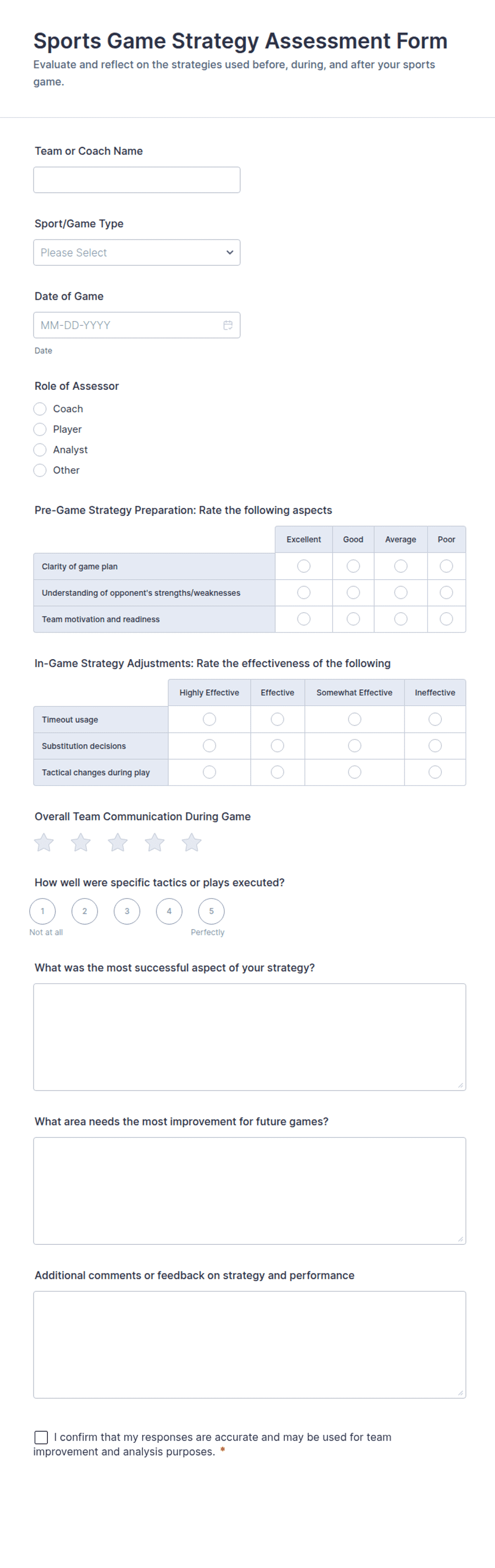 Sports Game Strategy Assessment Form Template | Jotform