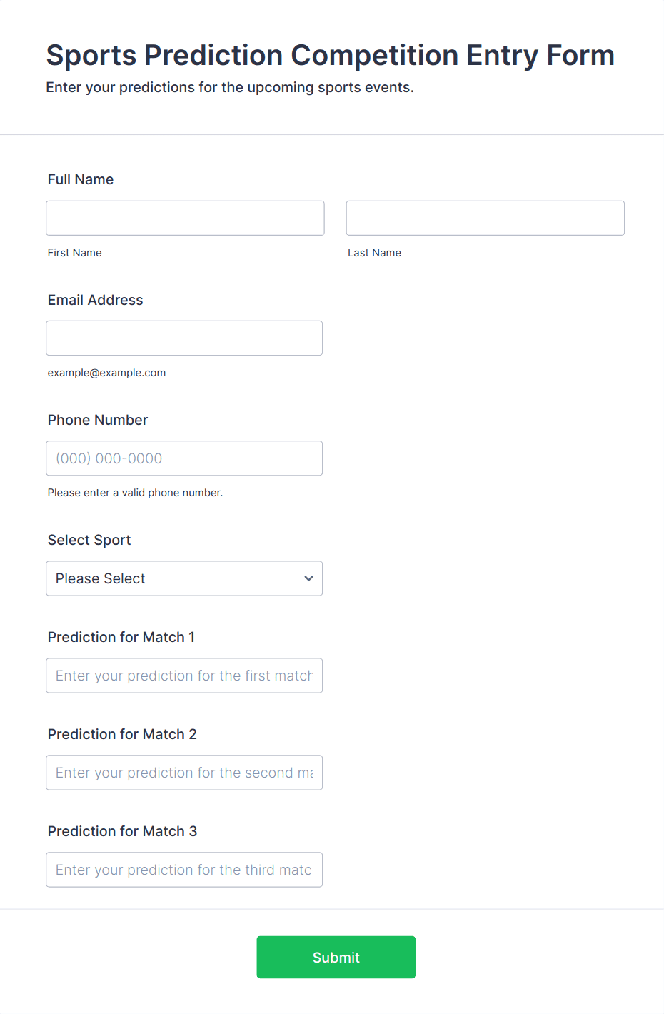 Sports Prediction Competition Entry Form Template | Jotform