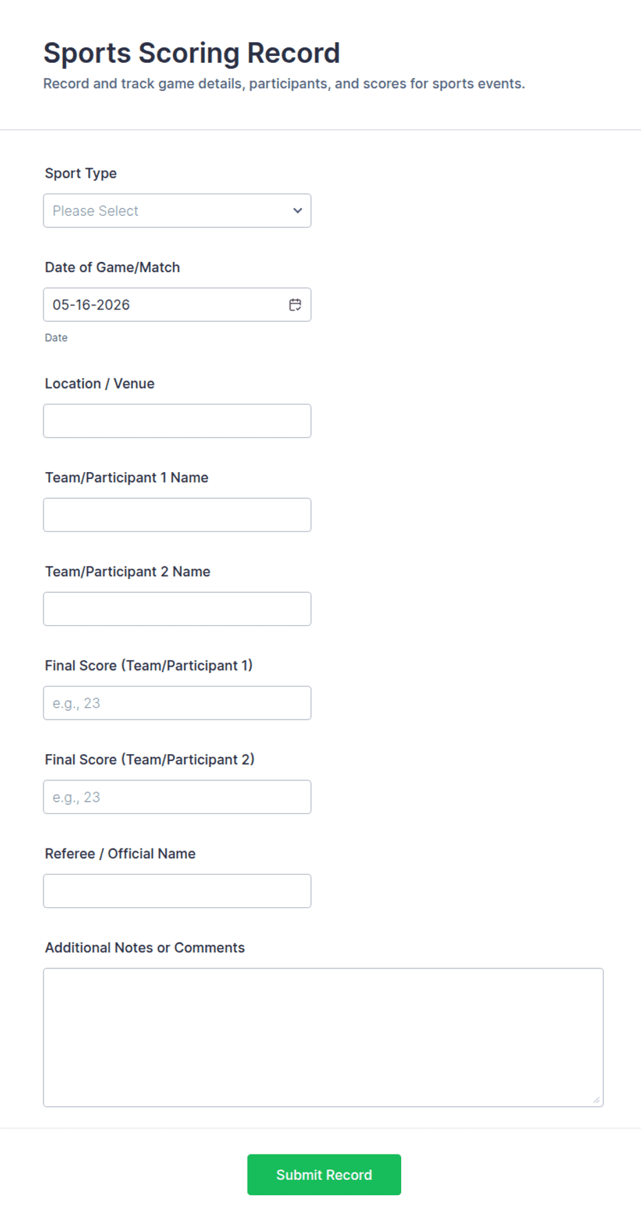 Sports Scoring Record Form Template | Jotform