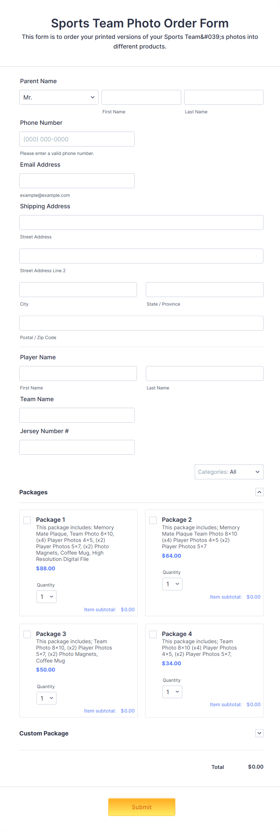 Sports Team Photo Order Form Template | Jotform