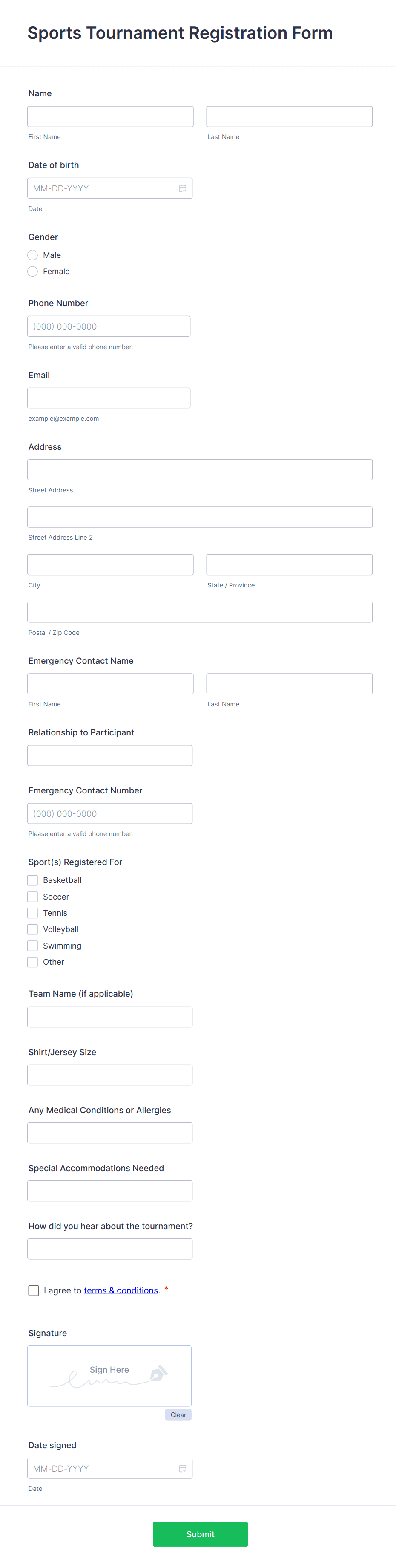 Sports Tournament Registration Form Template | Jotform