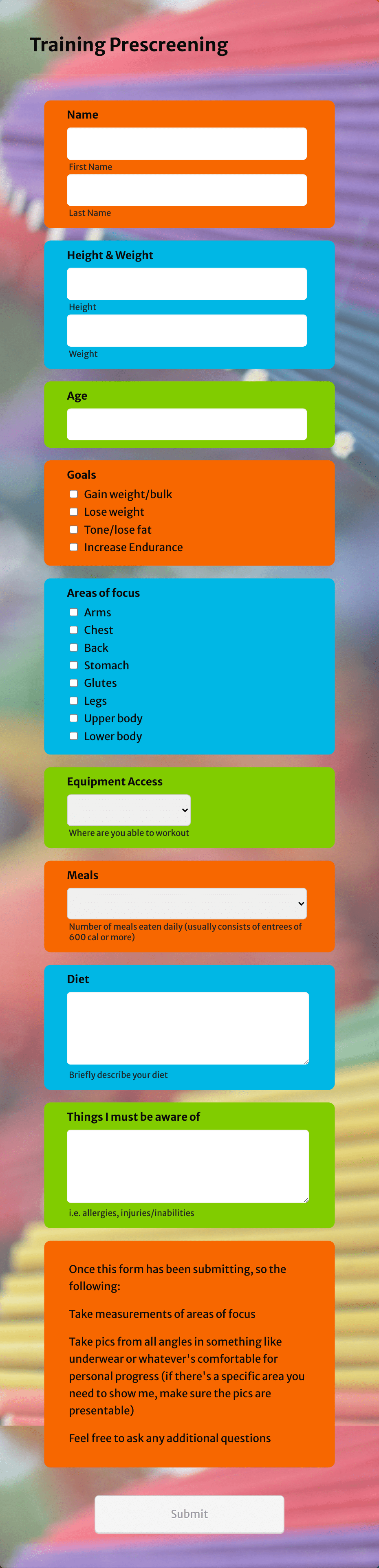 Sports Training Prescreening Form Template | Jotform