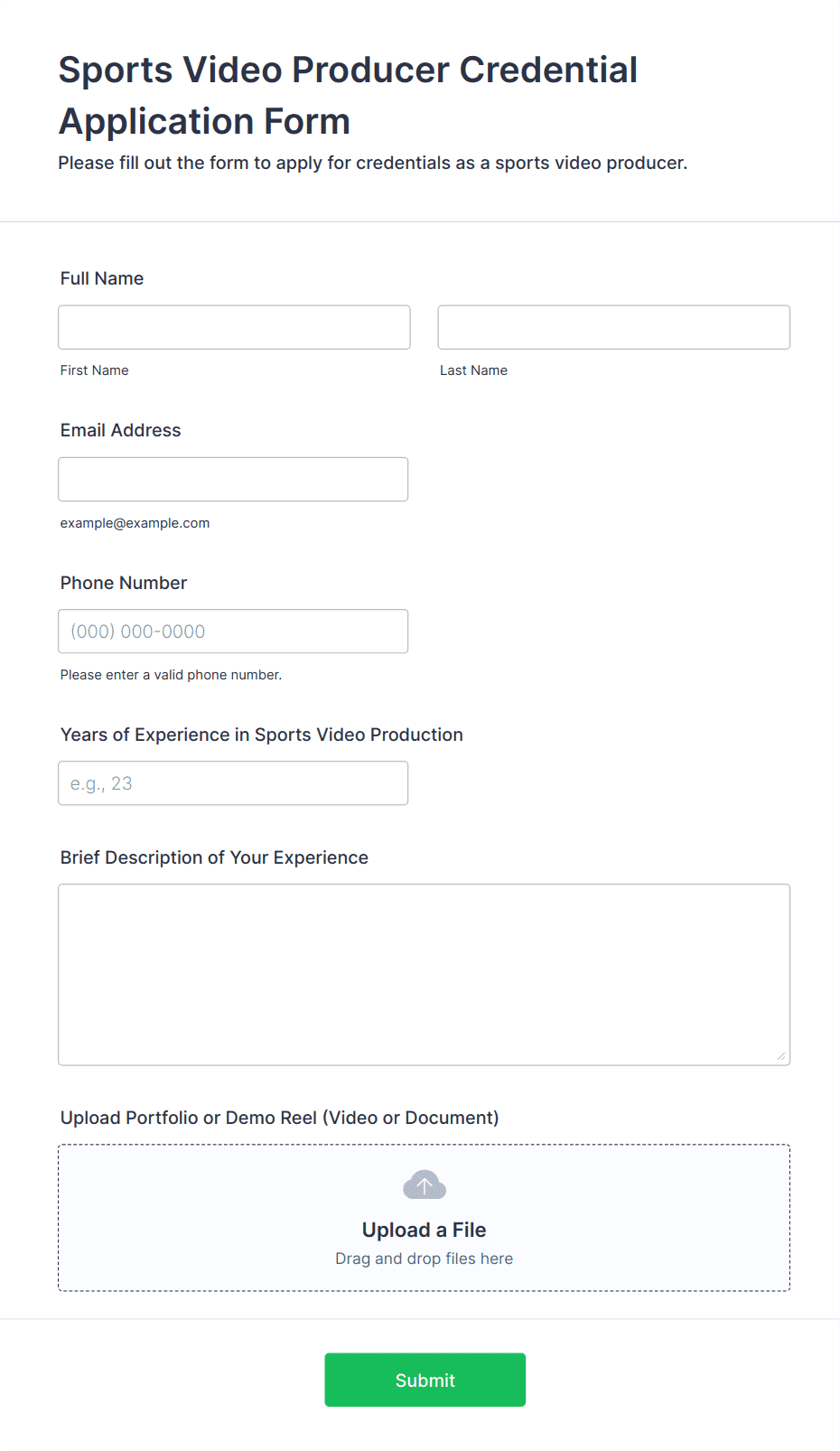 Sports Video Producer Credential Application Form Template | Jotform