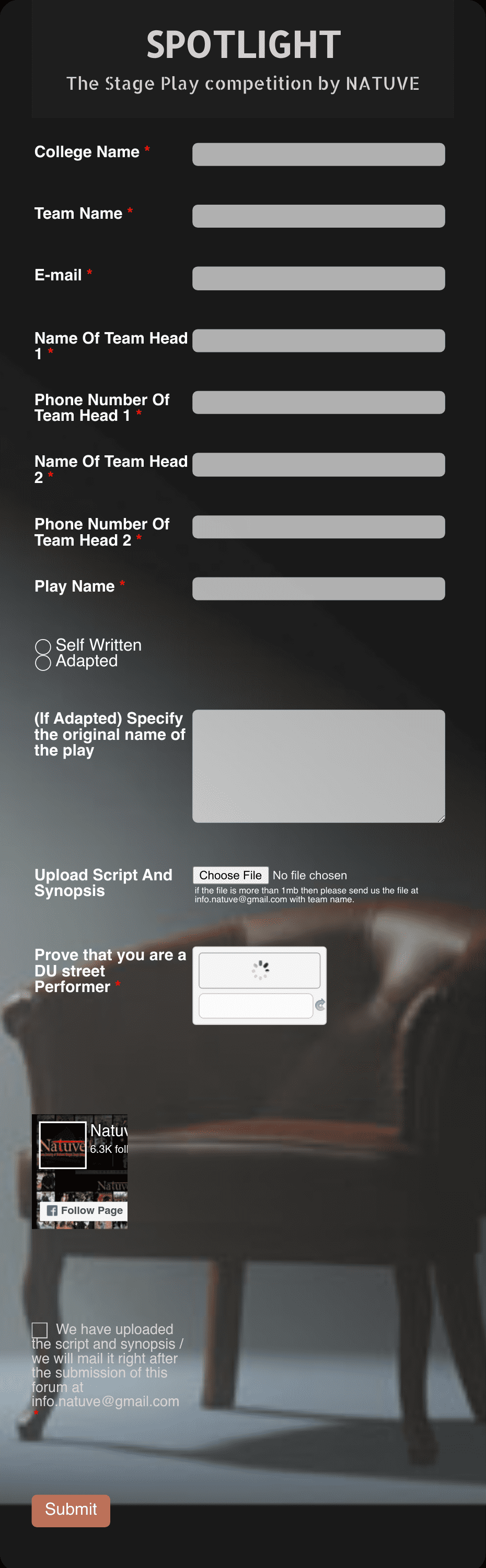 Stage Play Registration Form Template | Jotform