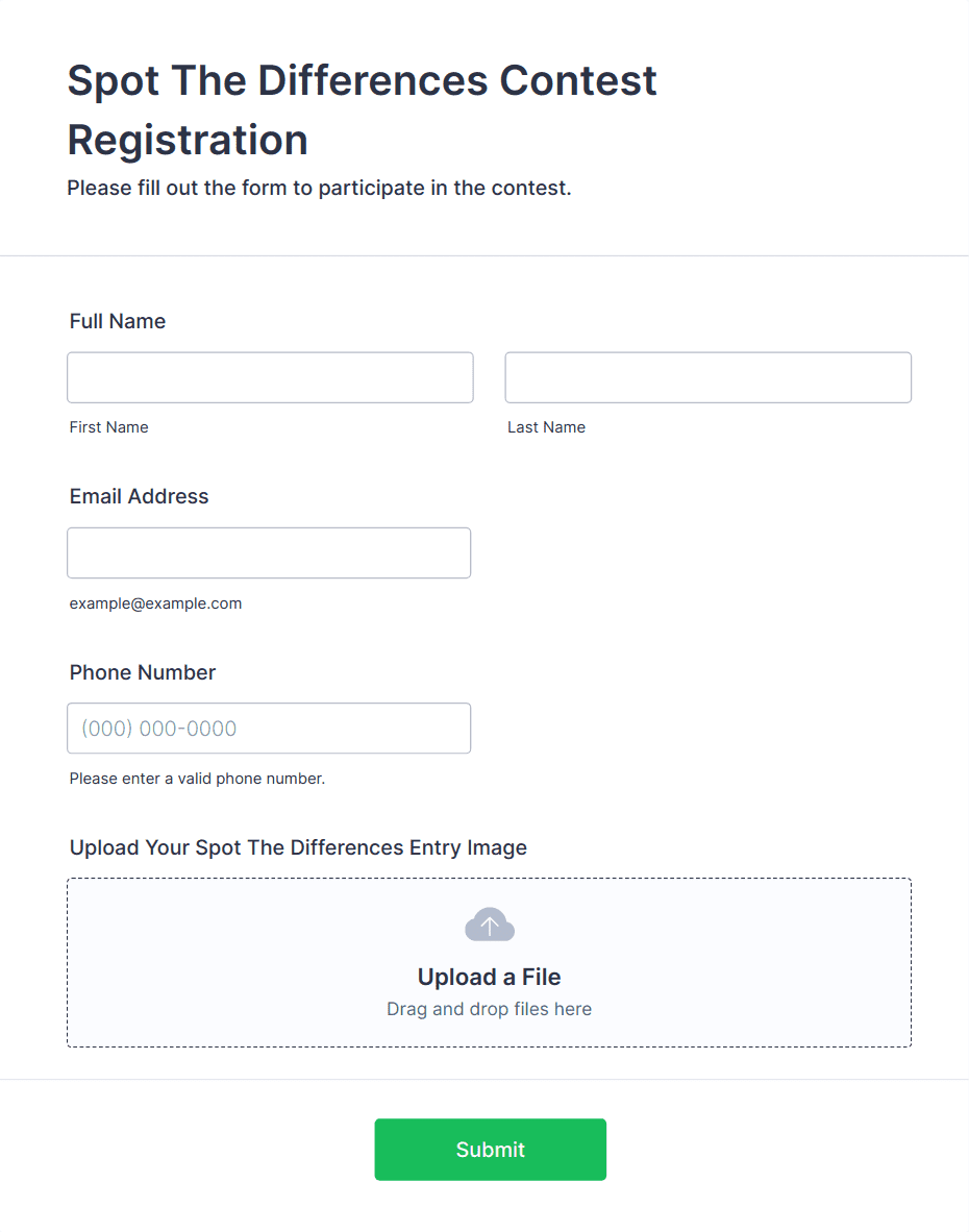 Spot The Differences Contest Registration Form Template | Jotform