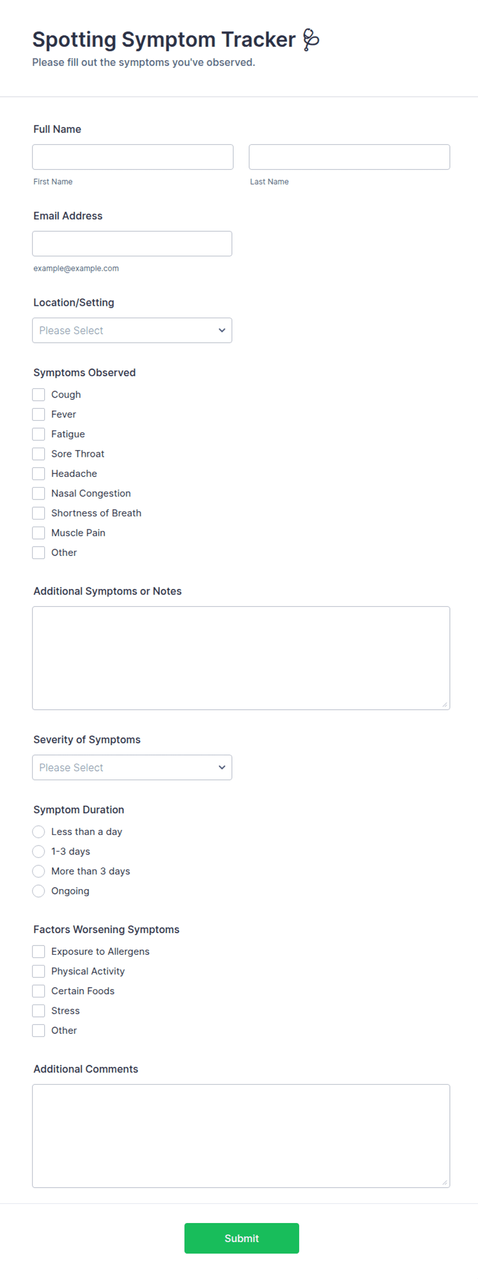 Spotting Symptom Tracker 🩺 Form Template | Jotform