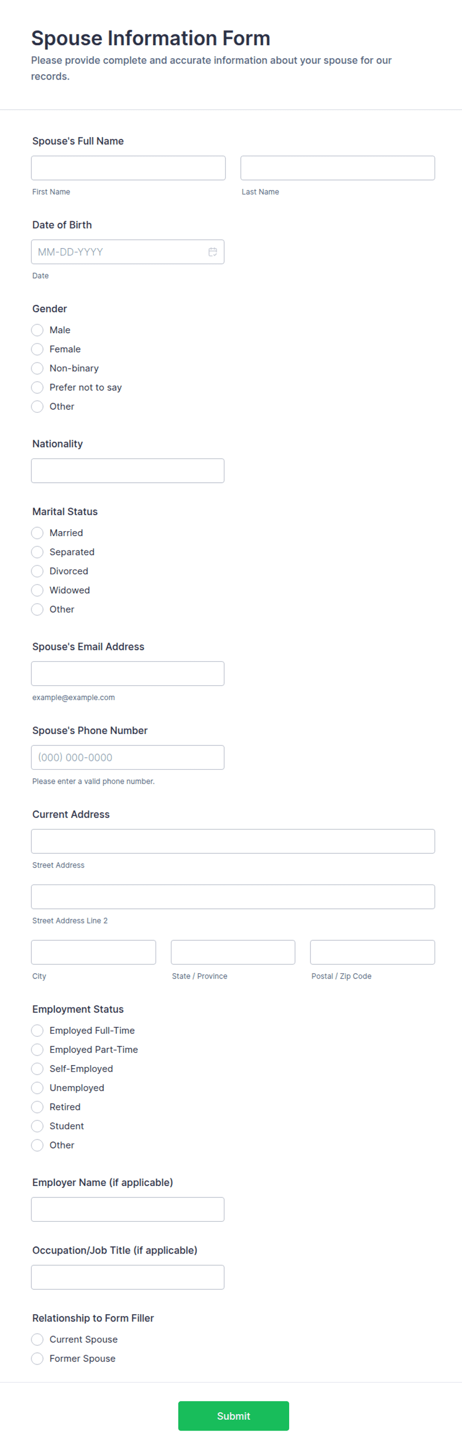 Spouse Information Form Template | Jotform