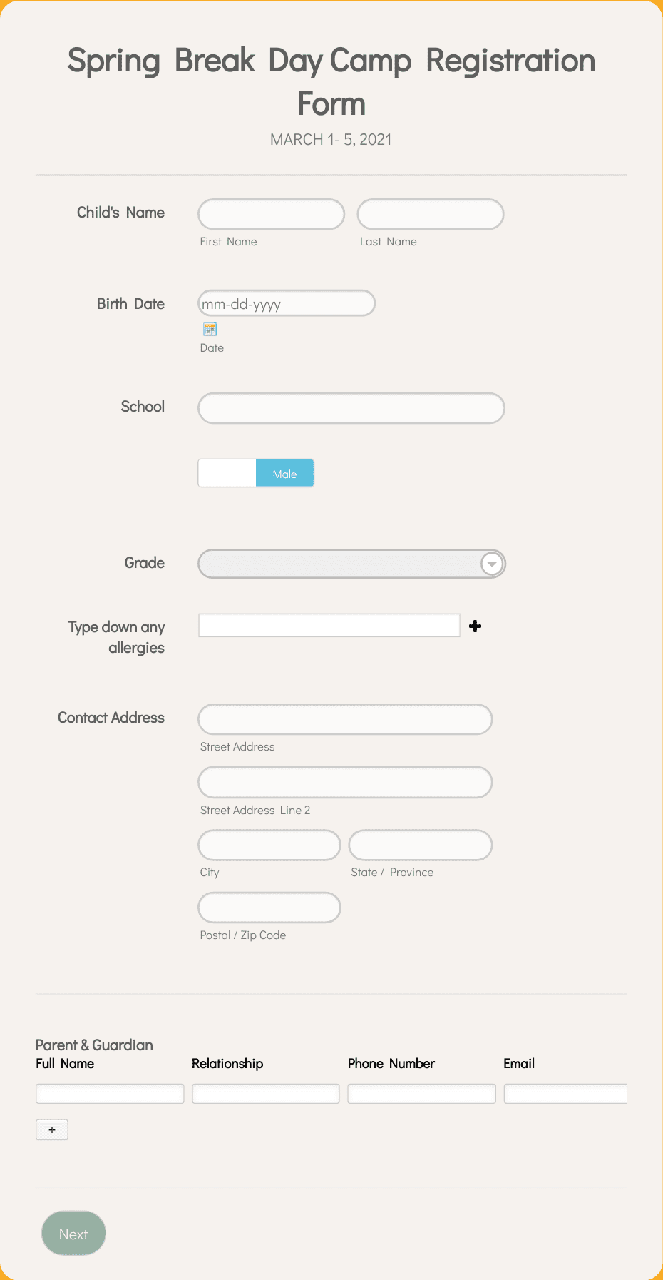Spring Break Day Camp Registration Form Template | Jotform