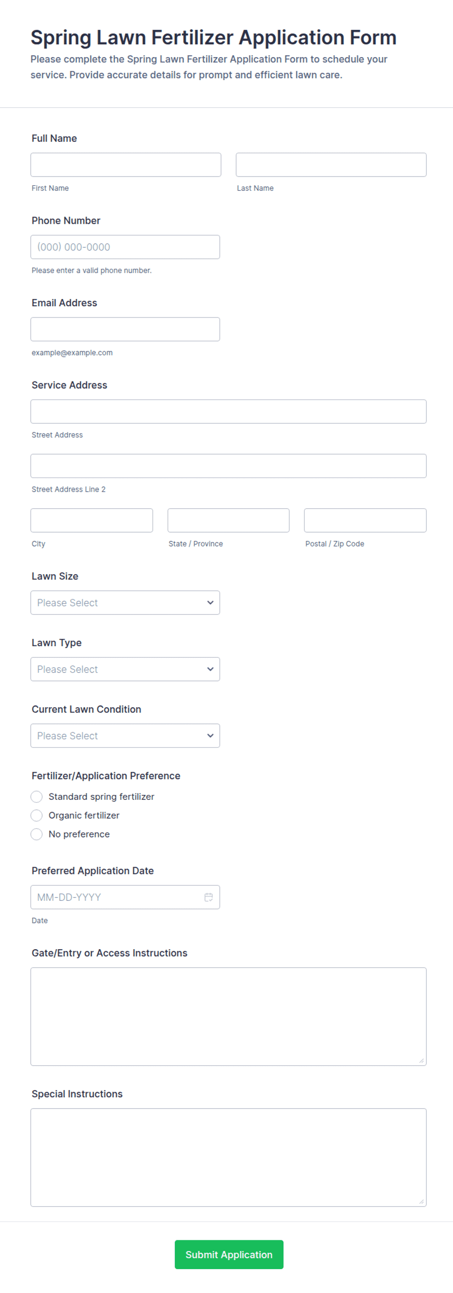 Spring Lawn Fertilizer Application Form Template | Jotform