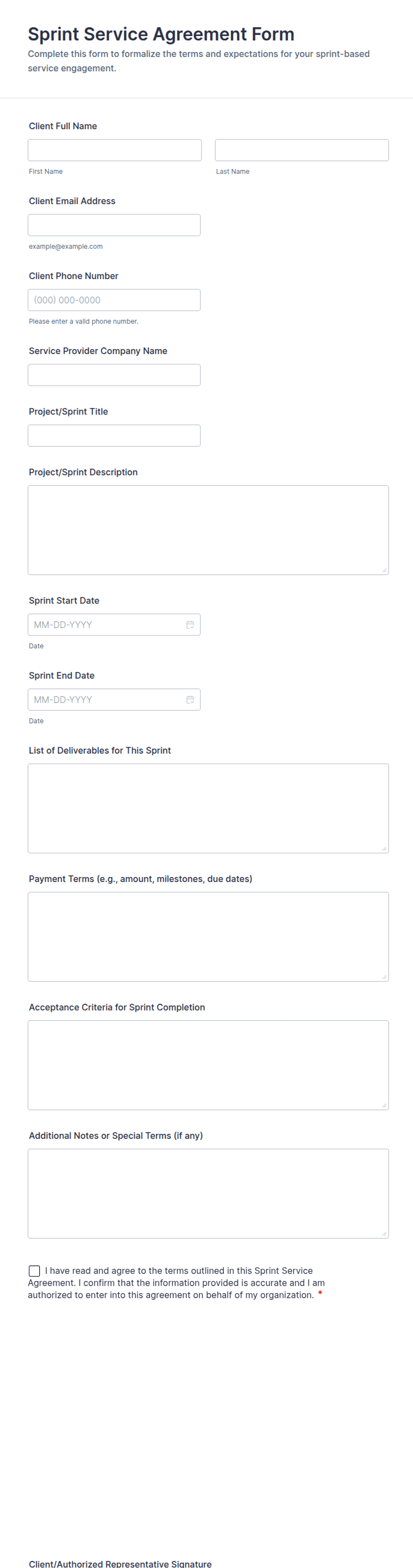 Sprint Service Agreement Form Template | Jotform