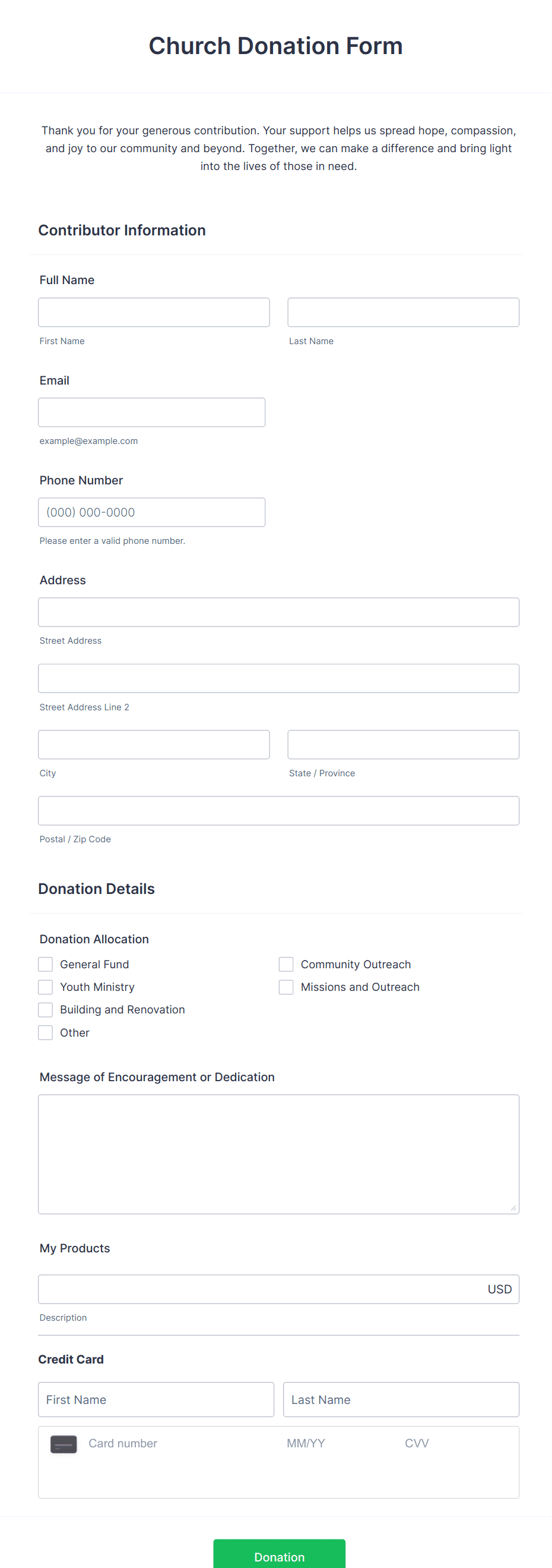 Square Church Donation Form Template | Jotform
