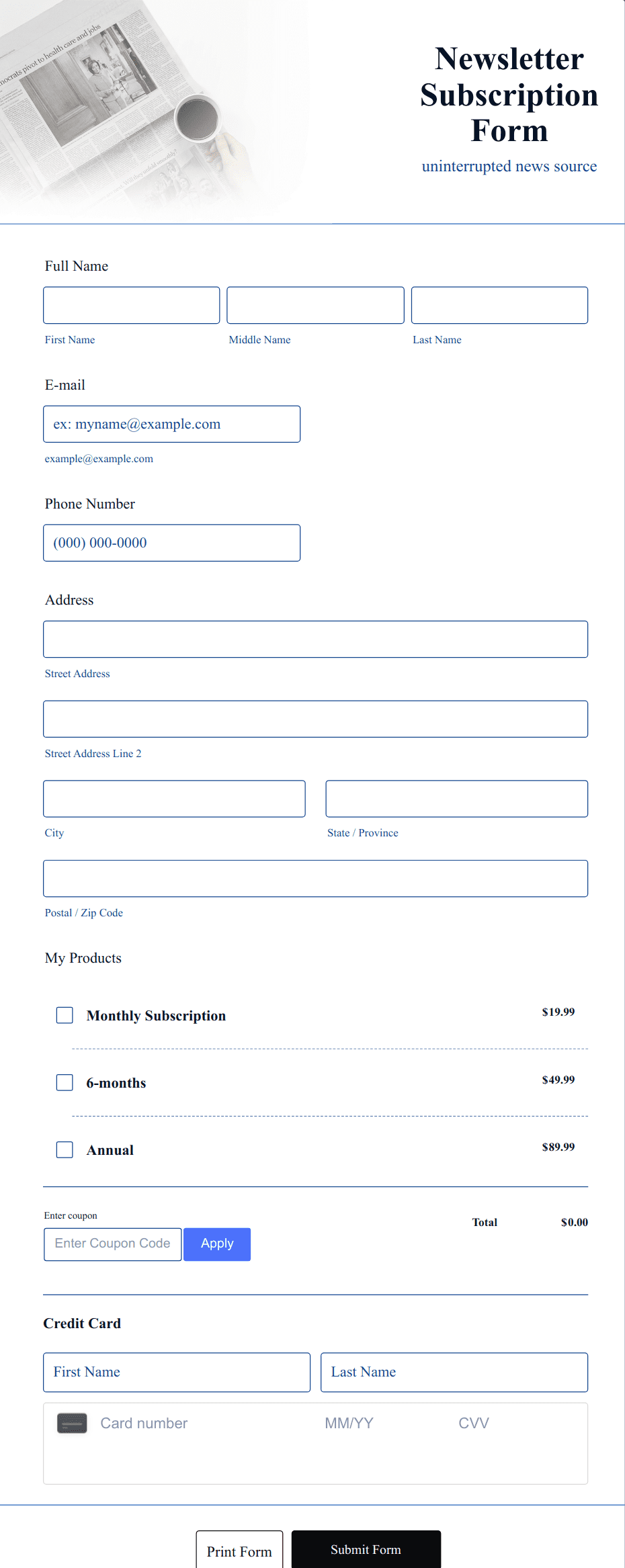 Square Newsletter Subscription Form Template | Jotform