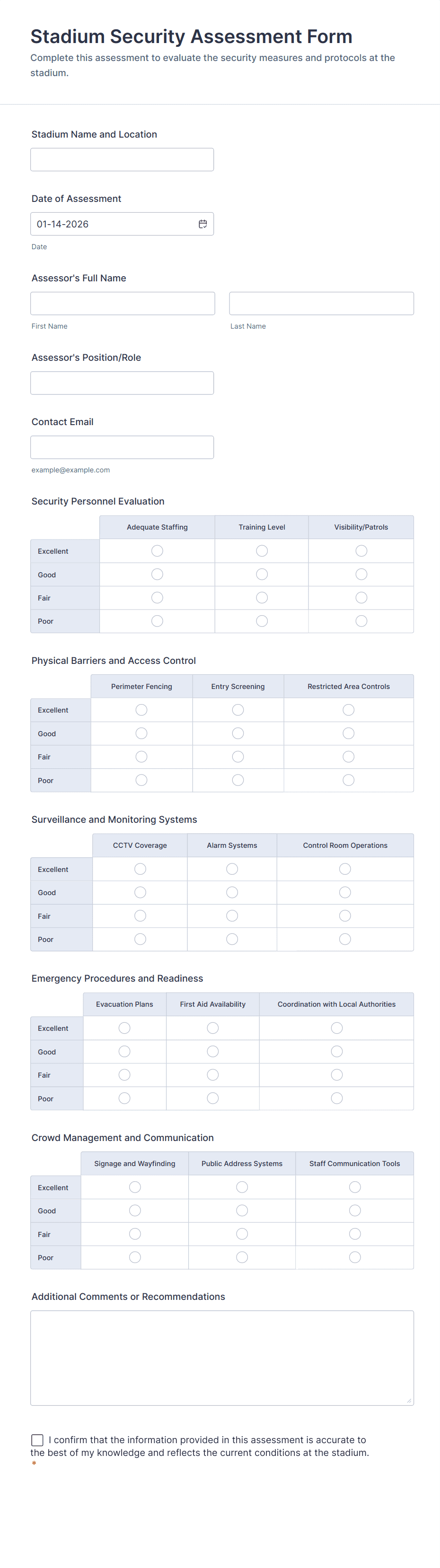 Stadium Security Assessment Form Template | Jotform