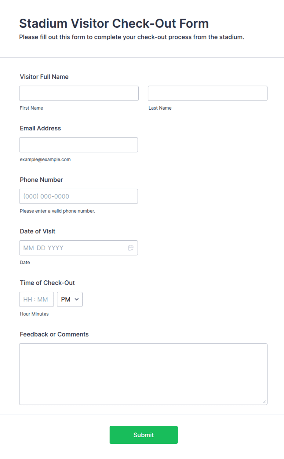 Stadium Visitor Check-Out Form Template | Jotform