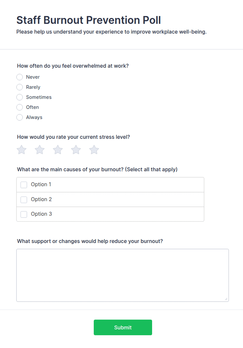Staff Burnout Prevention Poll Form Template | Jotform