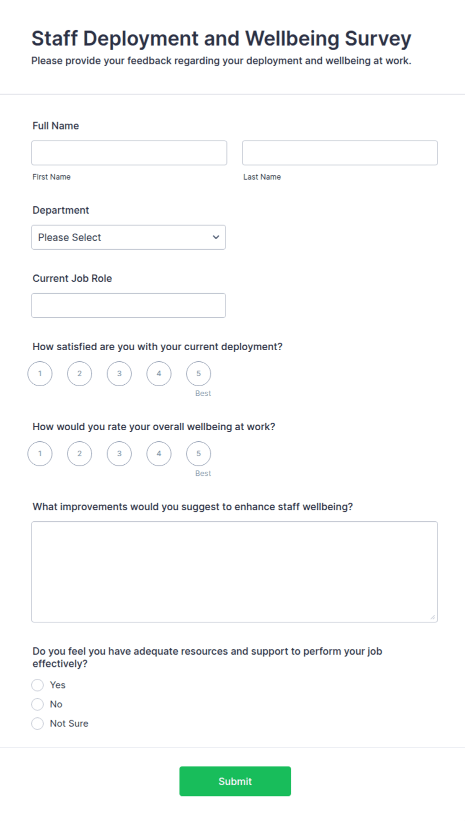 Staff Deployment and Wellbeing Survey Form Template | Jotform