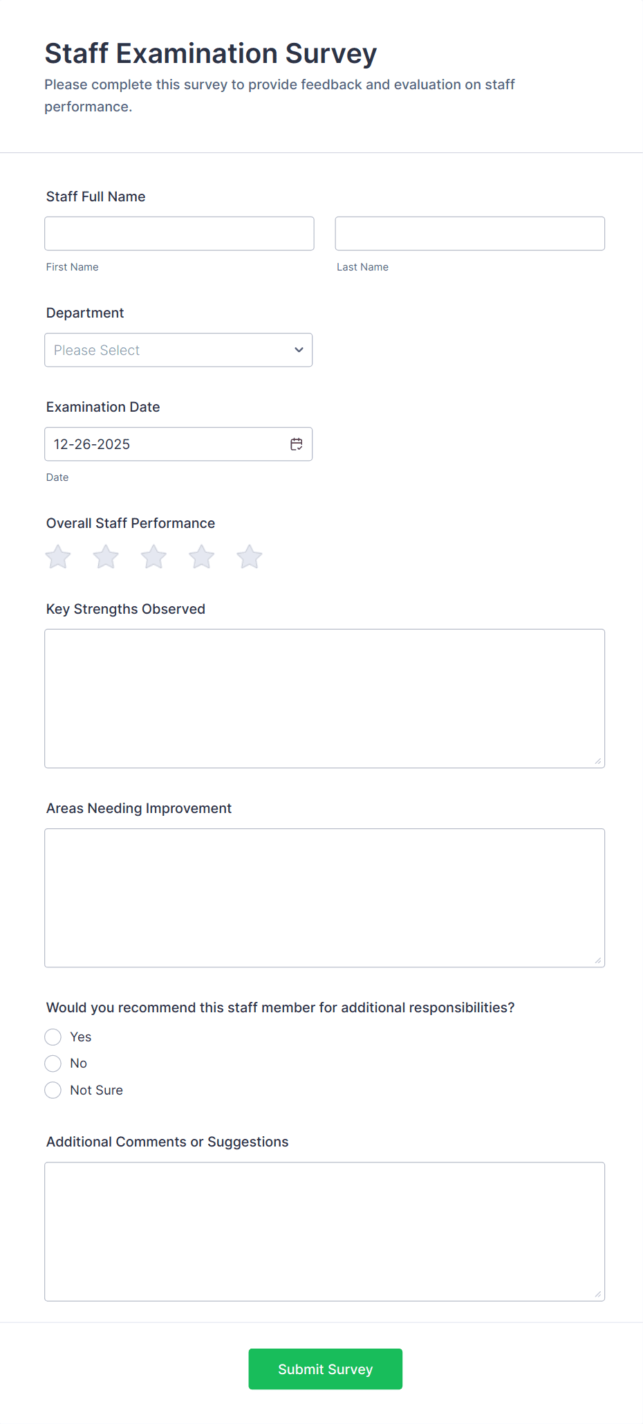 Staff Examination Survey Form Template | Jotform