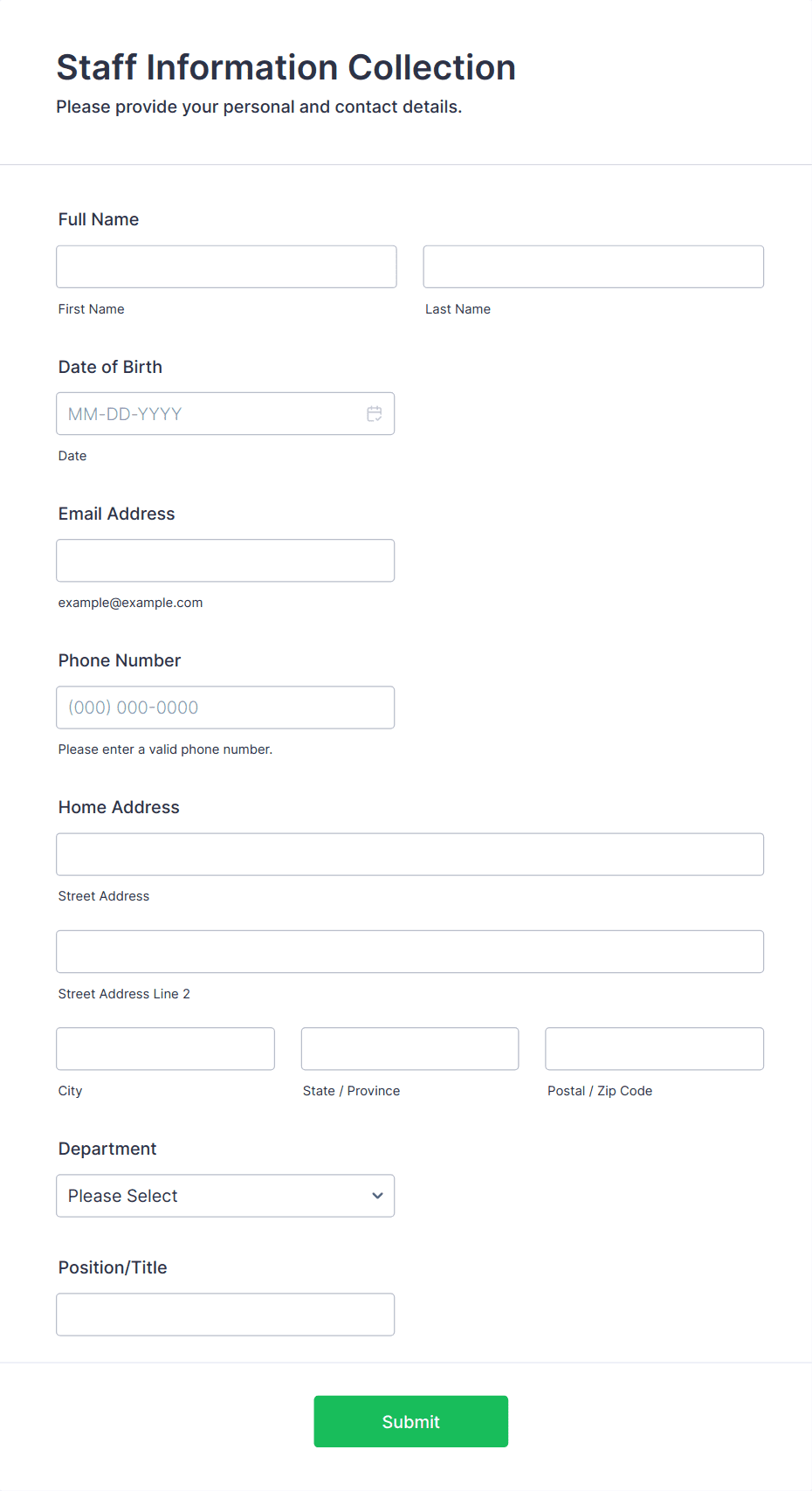Staff Information Collection Form Template | Jotform
