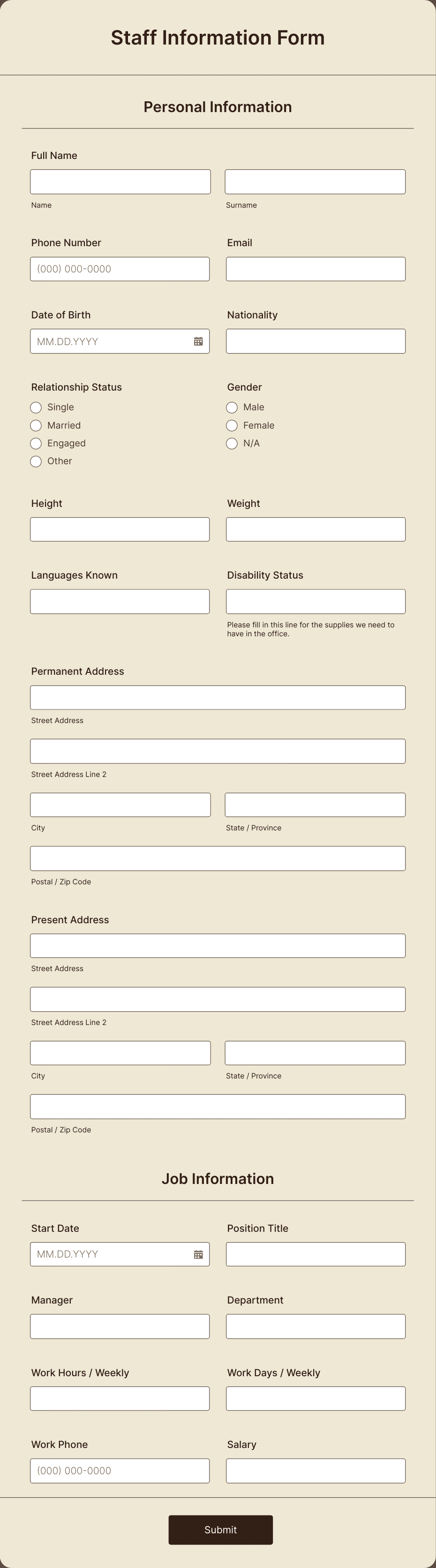 Staff Information Form Template | Jotform