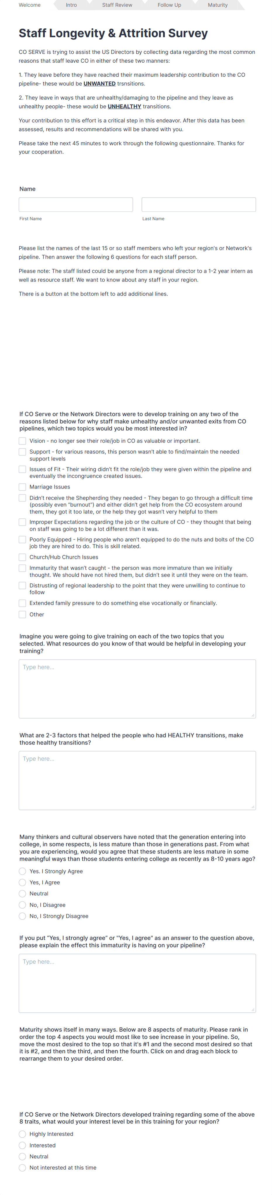 Staff Longevity and Attrition Survey Form Template | Jotform