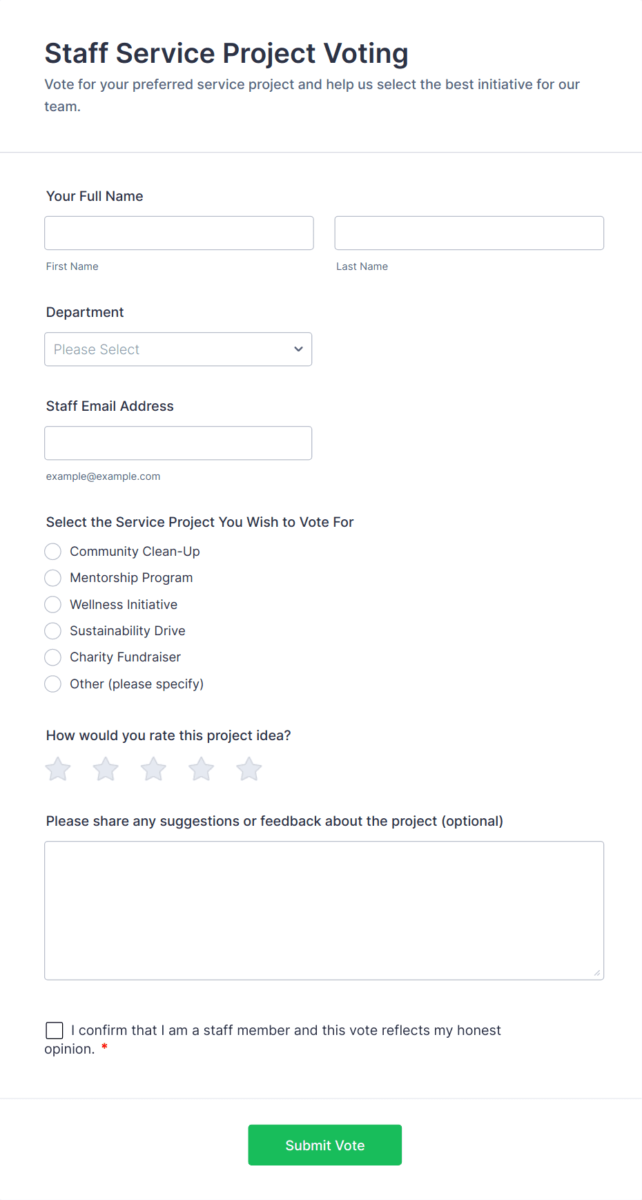 Staff Service Project Voting Form Template | Jotform