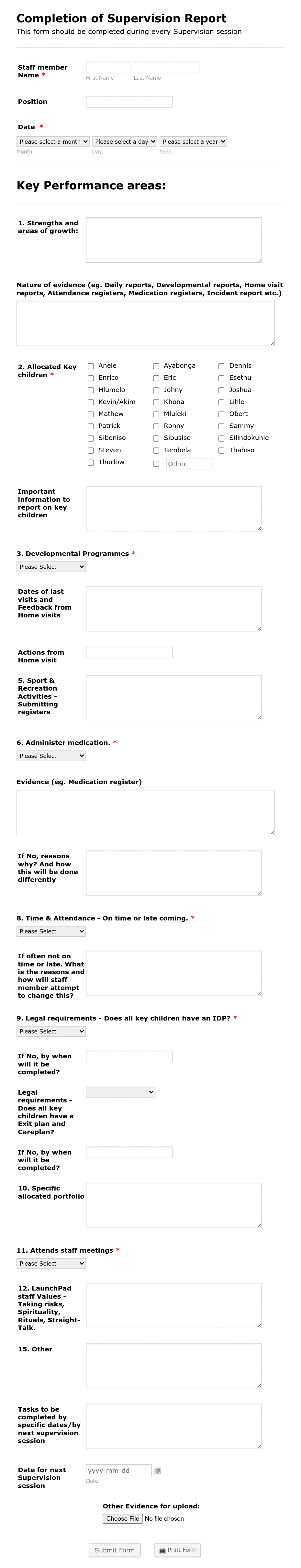 Staff Supervision Form Template | Jotform