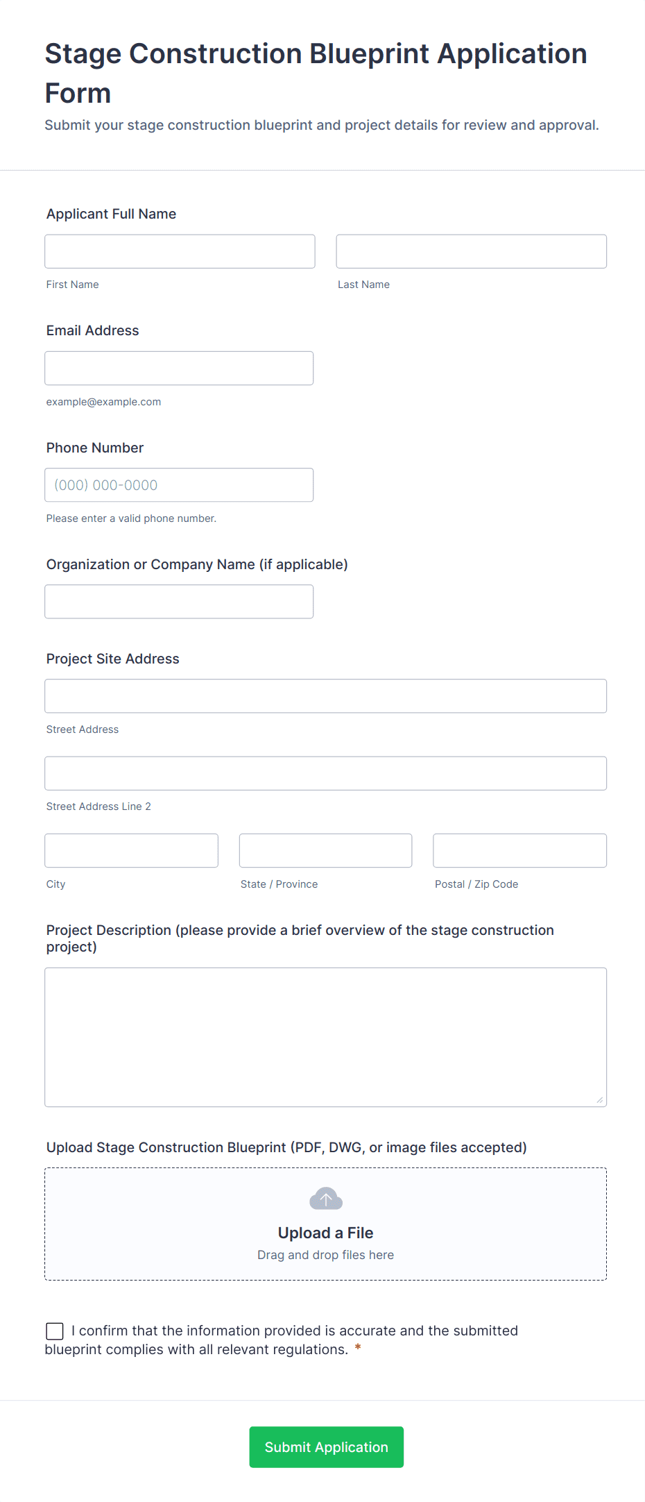 Stage Construction Blueprint Application Form Template | Jotform