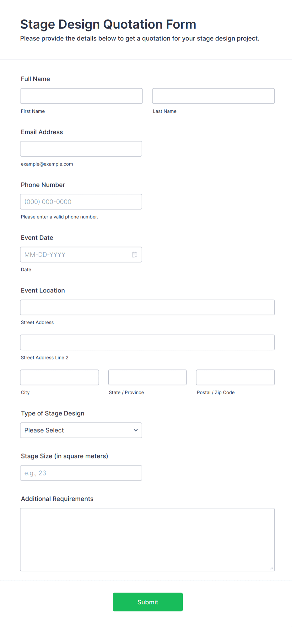 Stage Design Quotation Form Template | Jotform