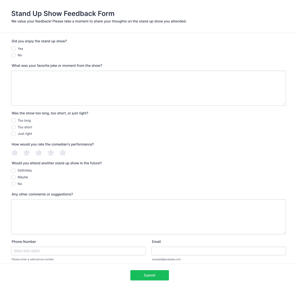 Stand Up Feedback Form Template | Jotform