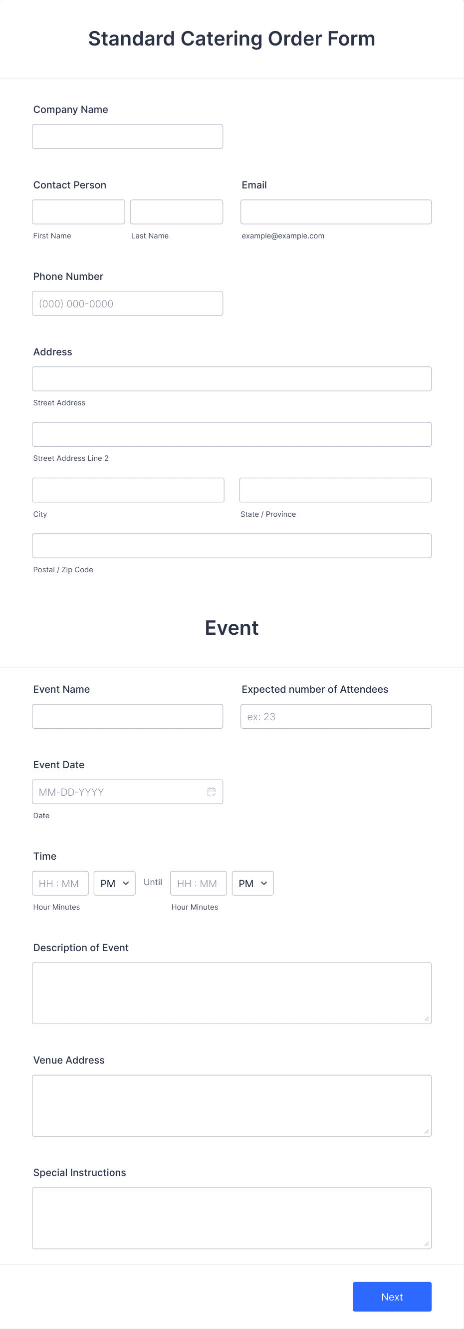 Standard Catering Order Form Template | Jotform