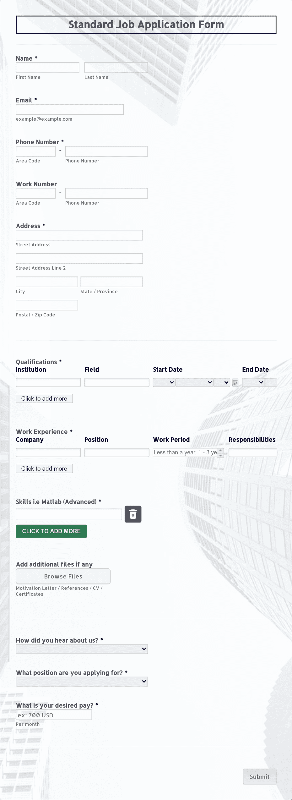 Standard Job Application Form Template | Jotform