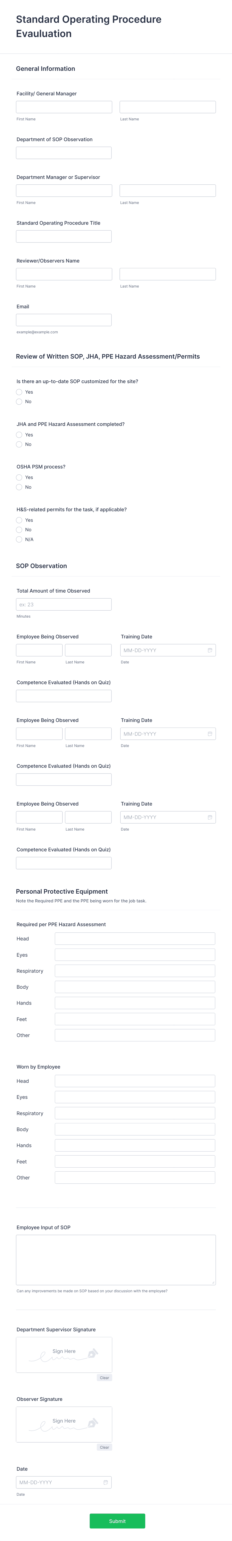 Standard Operating Procedure Evaluation Form Template | Jotform
