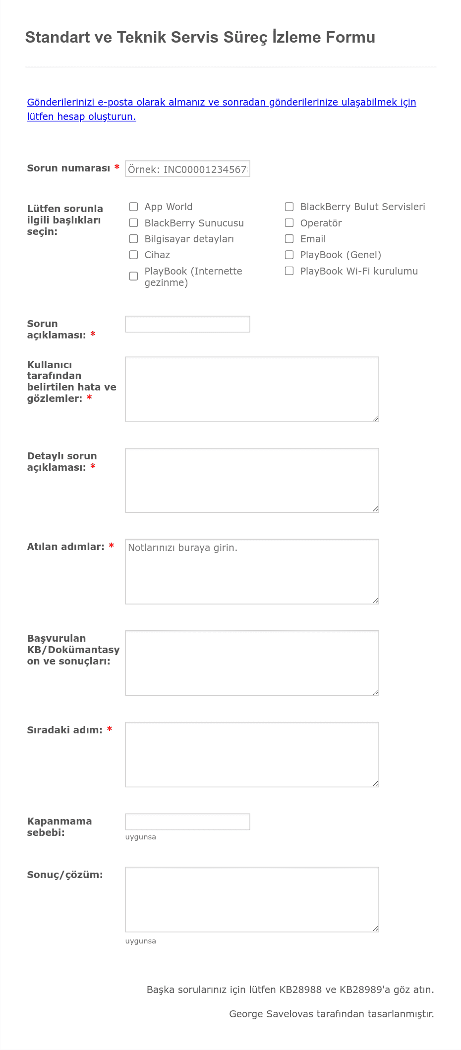 Standart ve Teknik Servis Süreç İzleme Form Şablonu | Jotform