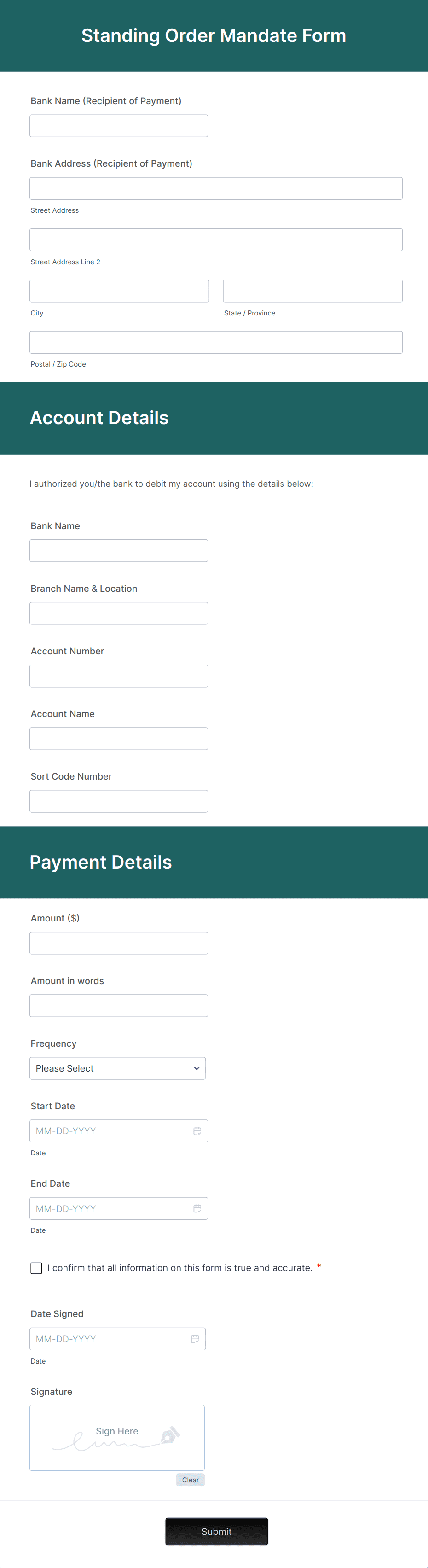 Standing Order Mandate Form Template | Jotform