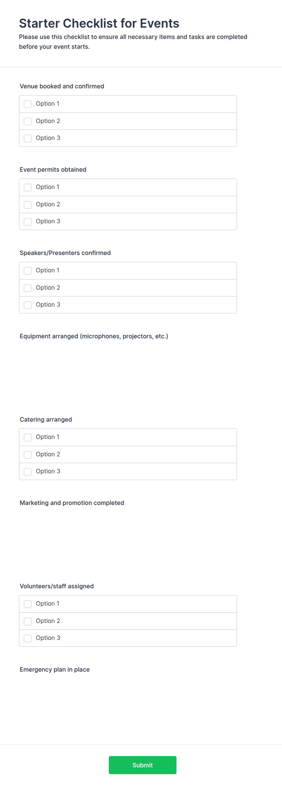 Starter Checklist for Events Form Template | Jotform