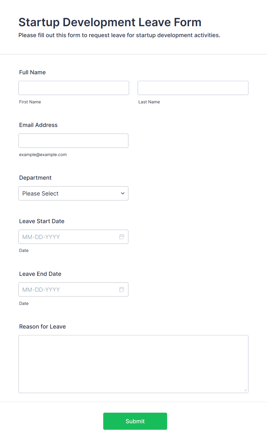 Startup Development Leave Form Template | Jotform