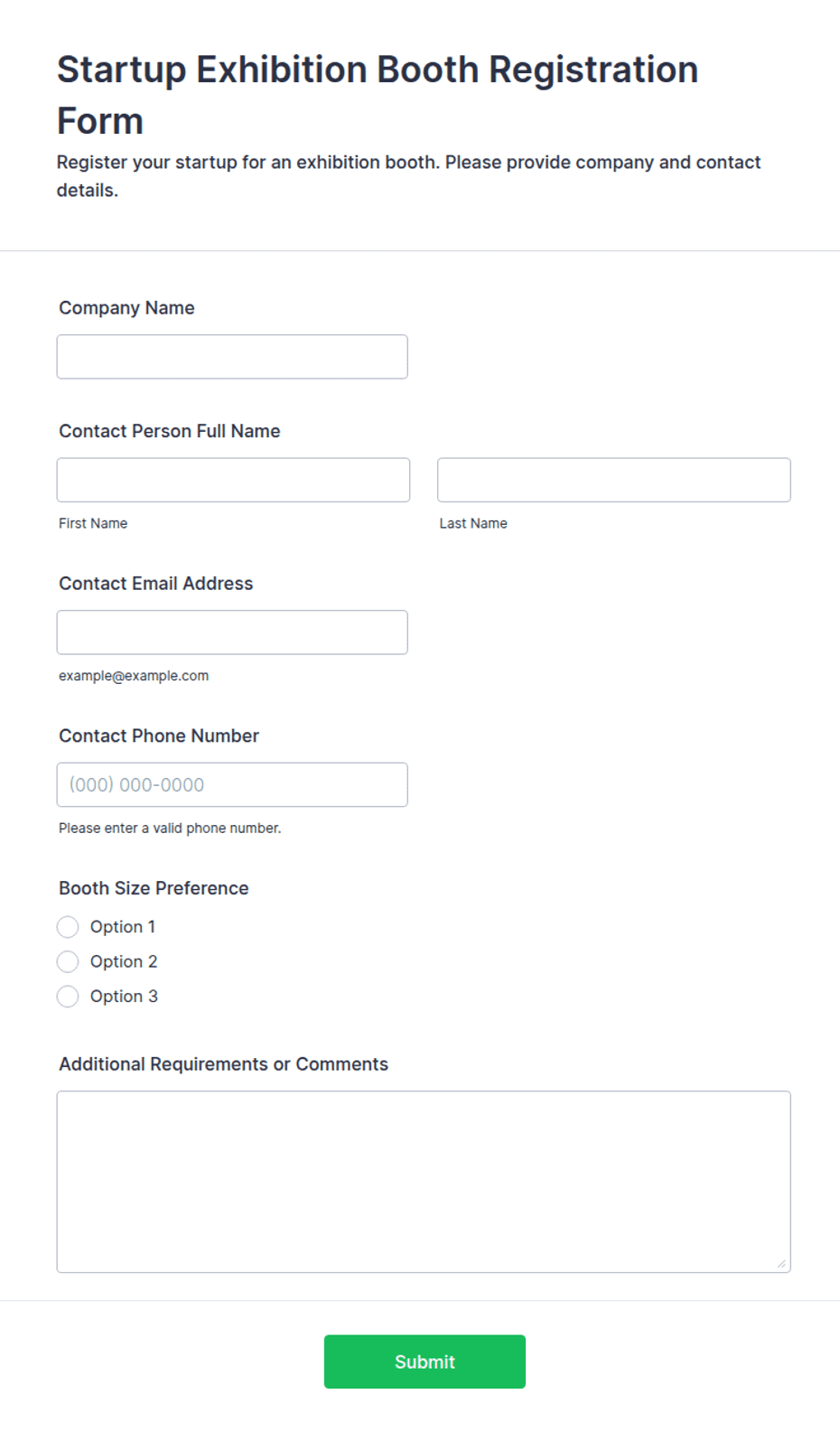 Startup Exhibition Booth Registration Form Template | Jotform
