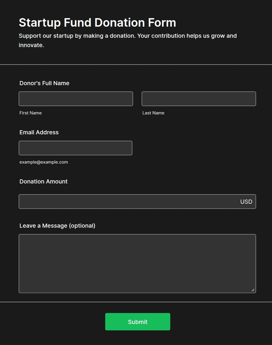 Startup Fund Donation Form Template | Jotform