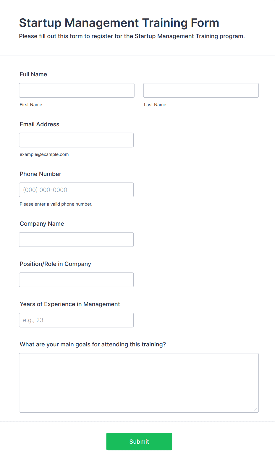 Startup Management Training Form Template | Jotform