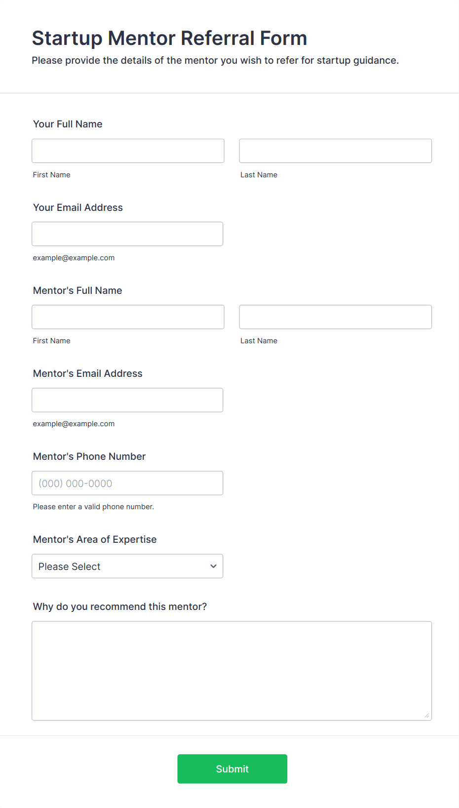 Startup Mentor Referral Form Template | Jotform