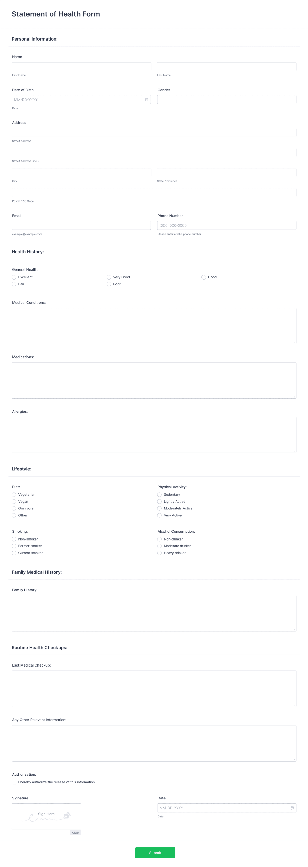 Statement of Health Form Template | Jotform