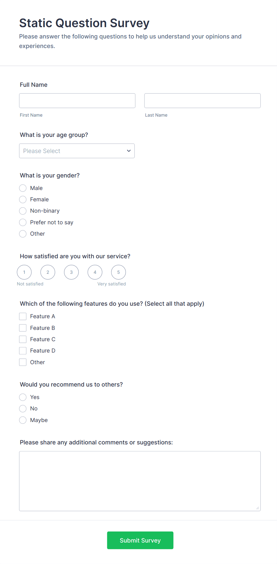 Static Question Survey Form Template | Jotform