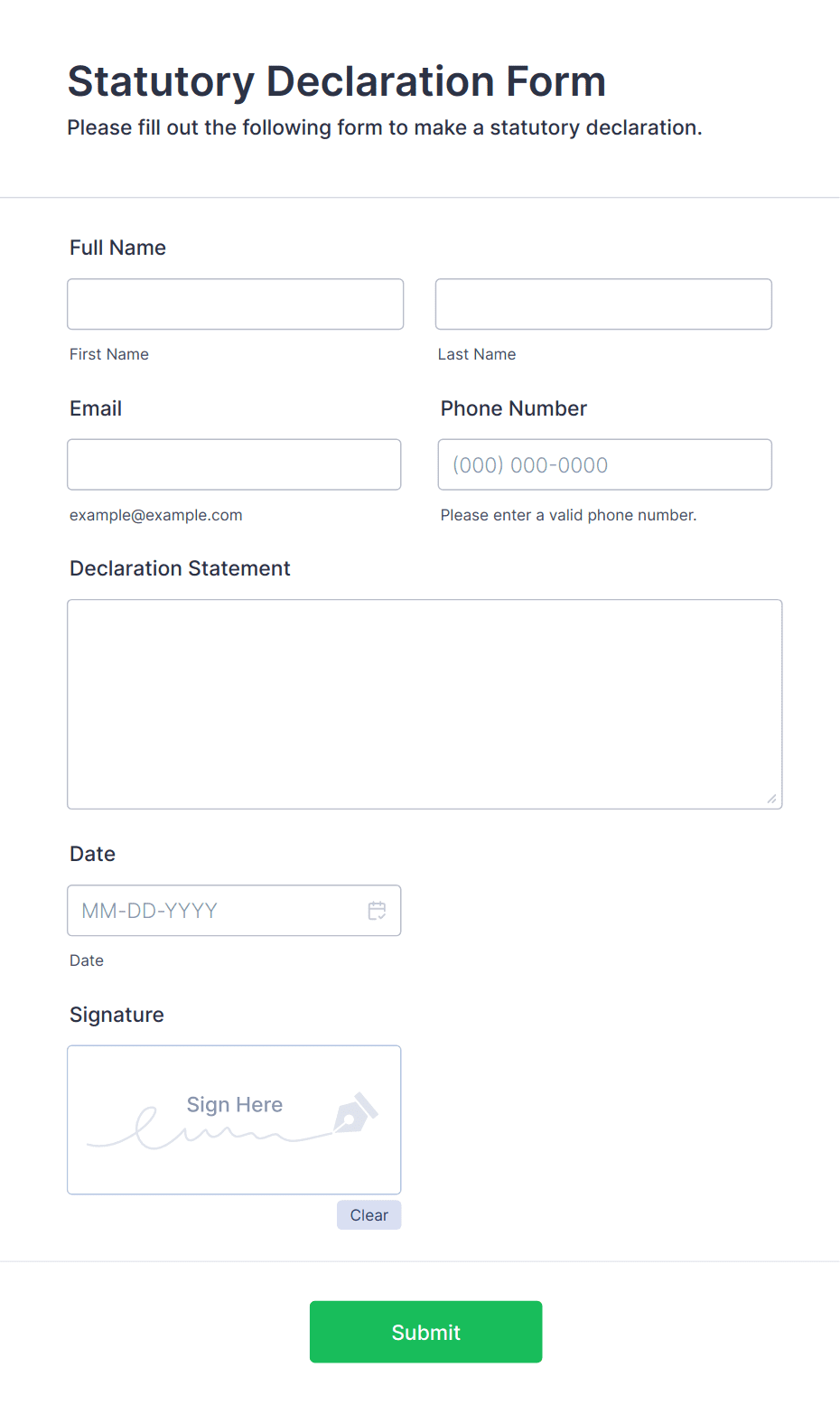 Statutory Declaration Form Template | Jotform